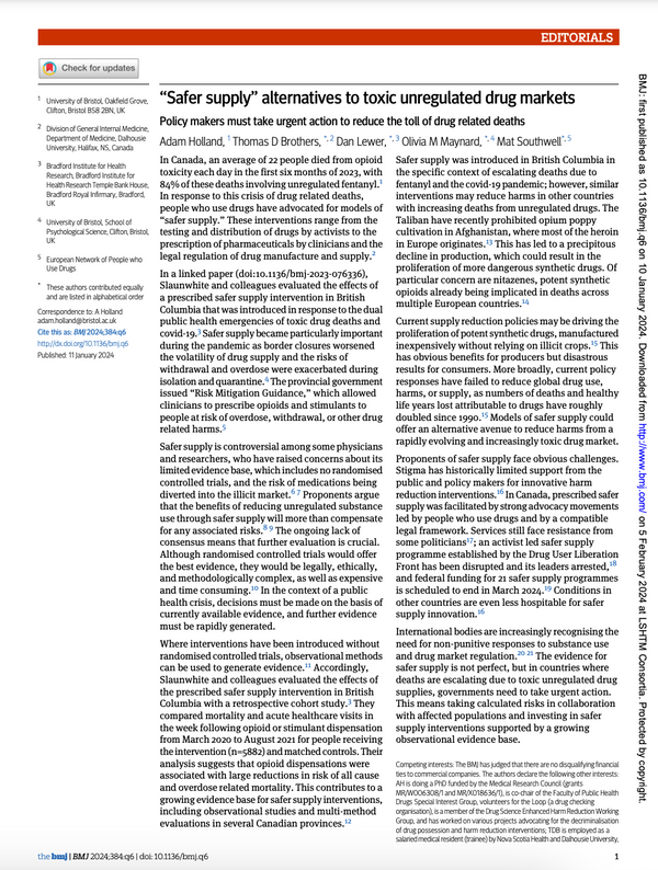 'Safer supply' alternatives to toxic unregulated drug markets ...