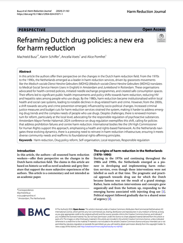 Reframing Dutch drug policies: a new era for harm reduction ...