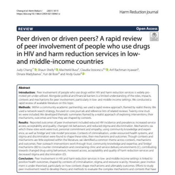 Peer driven or driven peers? A rapid review of peer involvement of ...