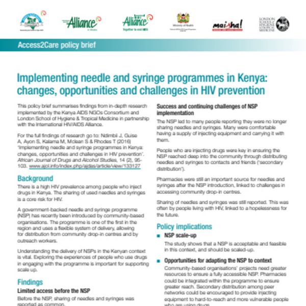 Implementing needle and syringe programmes in Kenya: changes ...