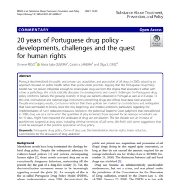 20 years of Portuguese drug policy - Developments, challenges and the ...