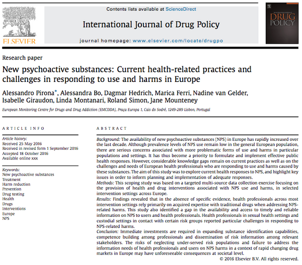 New psychoactive substances: Current health-related practices and challenges in responding to ...