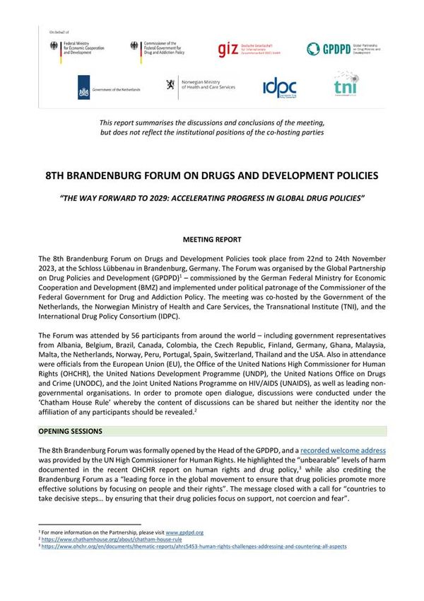 8th Brandenburg Forum on Drugs and Development Policies report - 'The ...