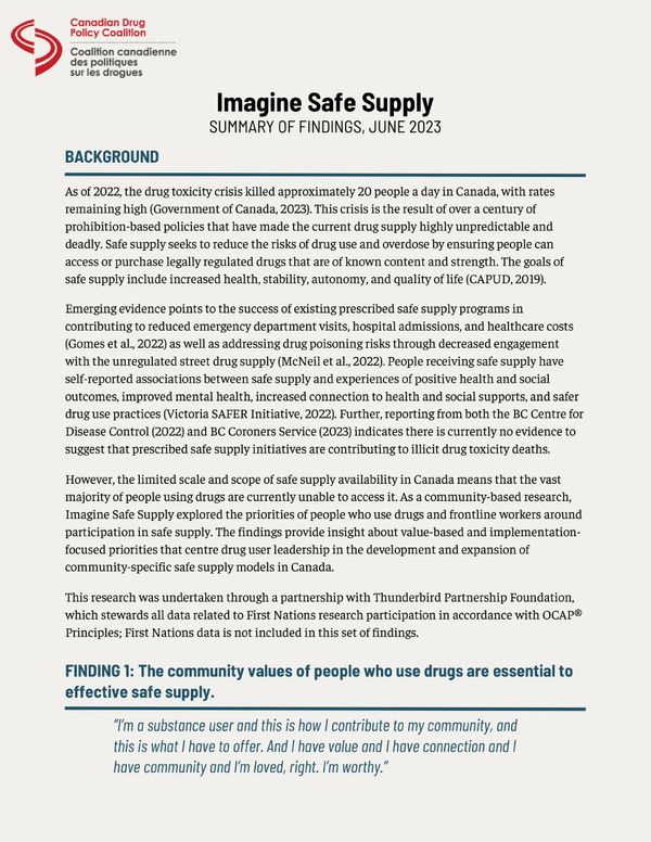 Imagine safe supply - Summary of findings - International Drug Policy ...