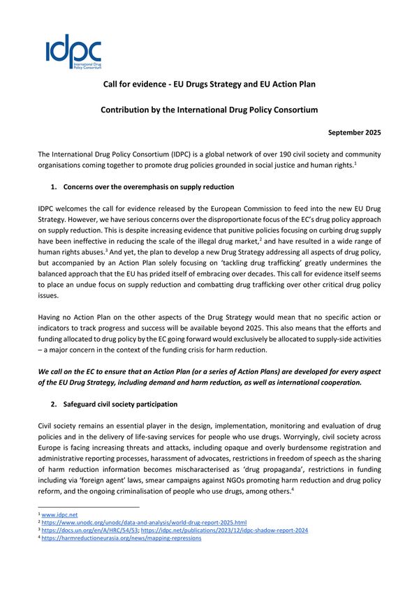 Safeguarding rights in EU drug policy - Contribution to the European Commission's call for ...