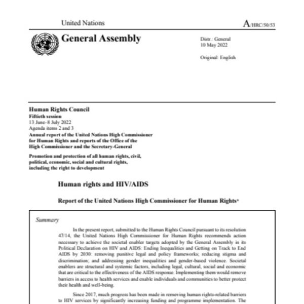 Human rights and HIV/AIDS - Report of the United Nations High ...