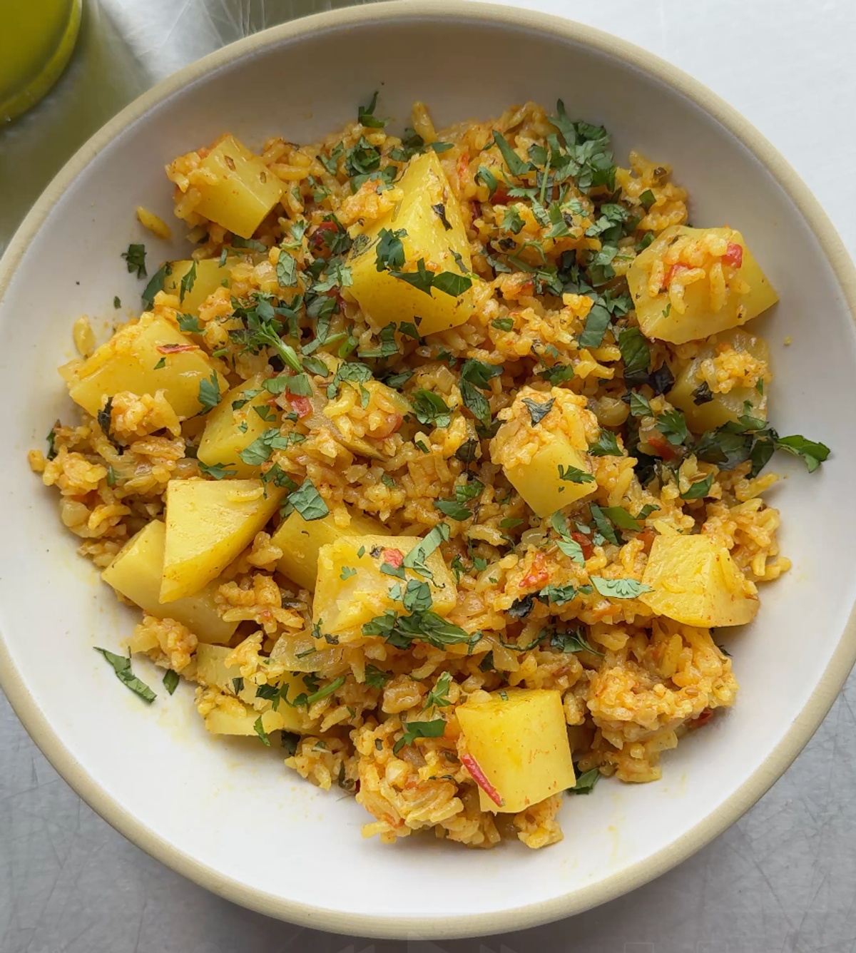 Tehri Recipe: Yellow Rice With Cilantro, Mint, and Potatoes