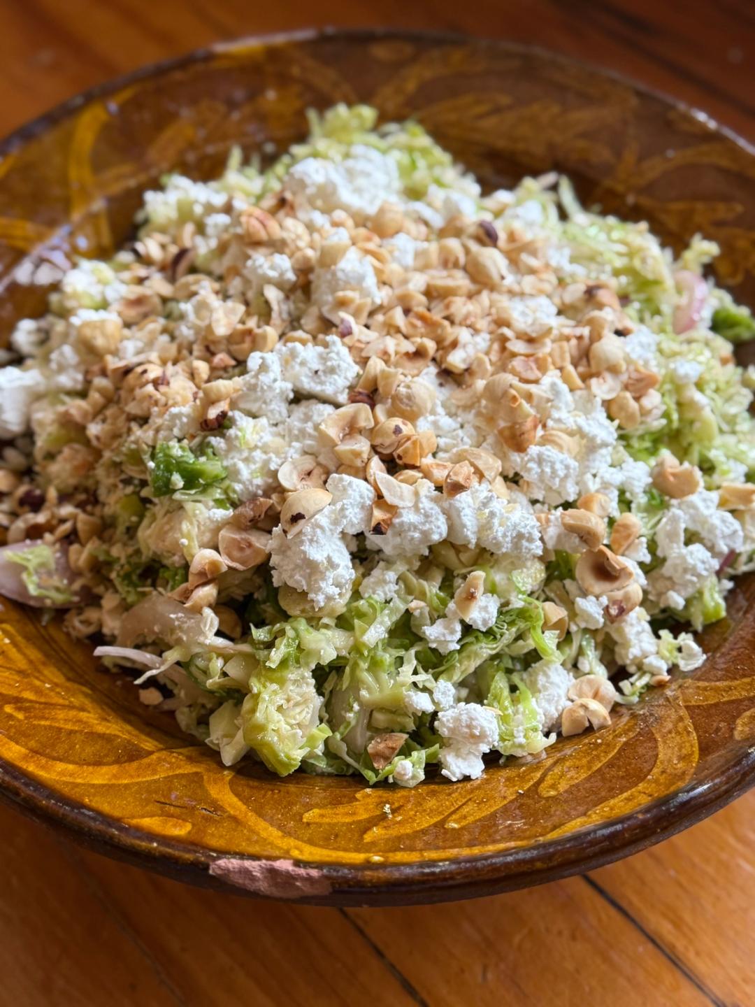 Brussels Sprout Salad with Hazelnuts and Feta