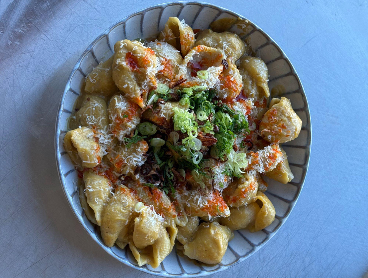 Creamy Miso Pumpkin Pasta with Chili Oil & Scallions