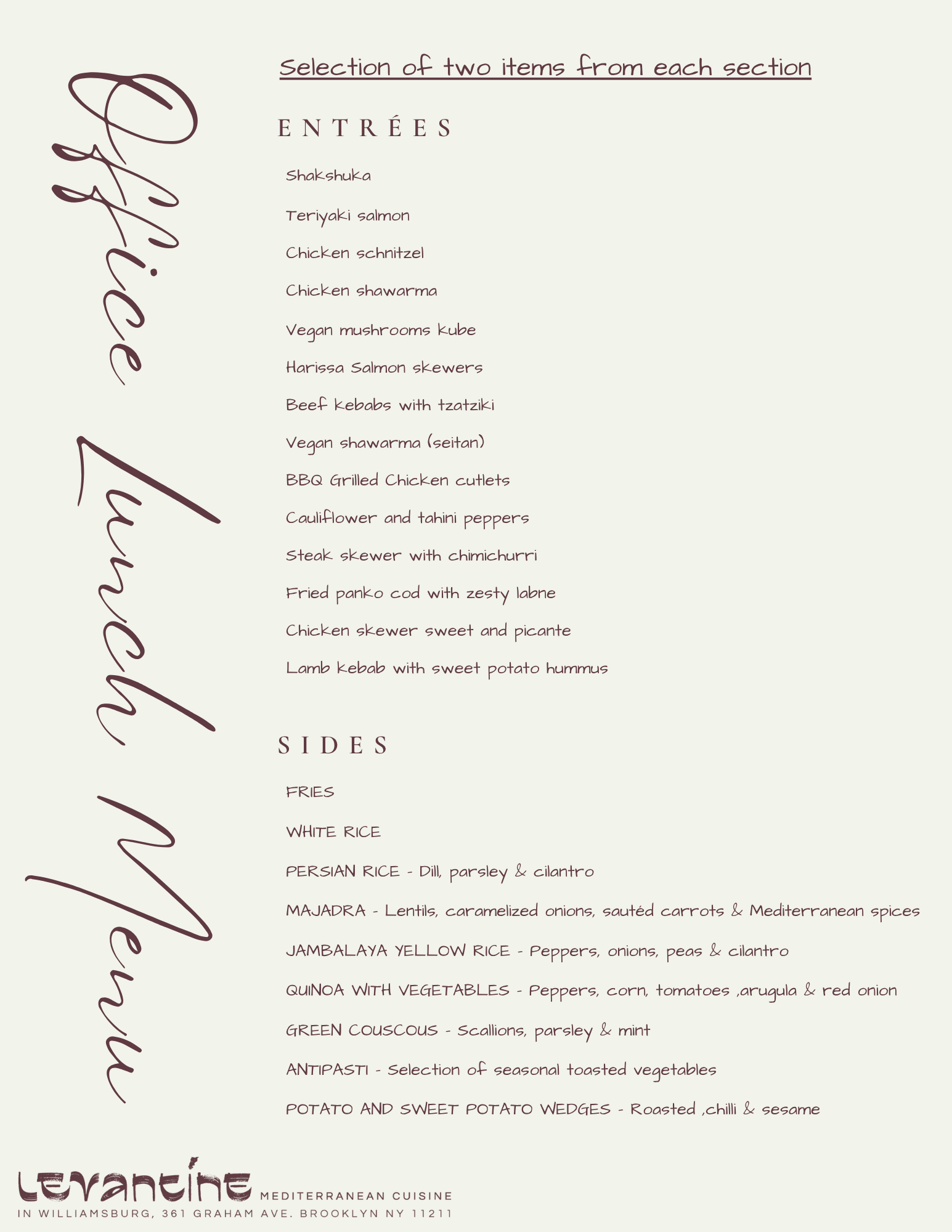 Office Lunch Menu | Levantine NYC - Mediterranean Restaurant in ...