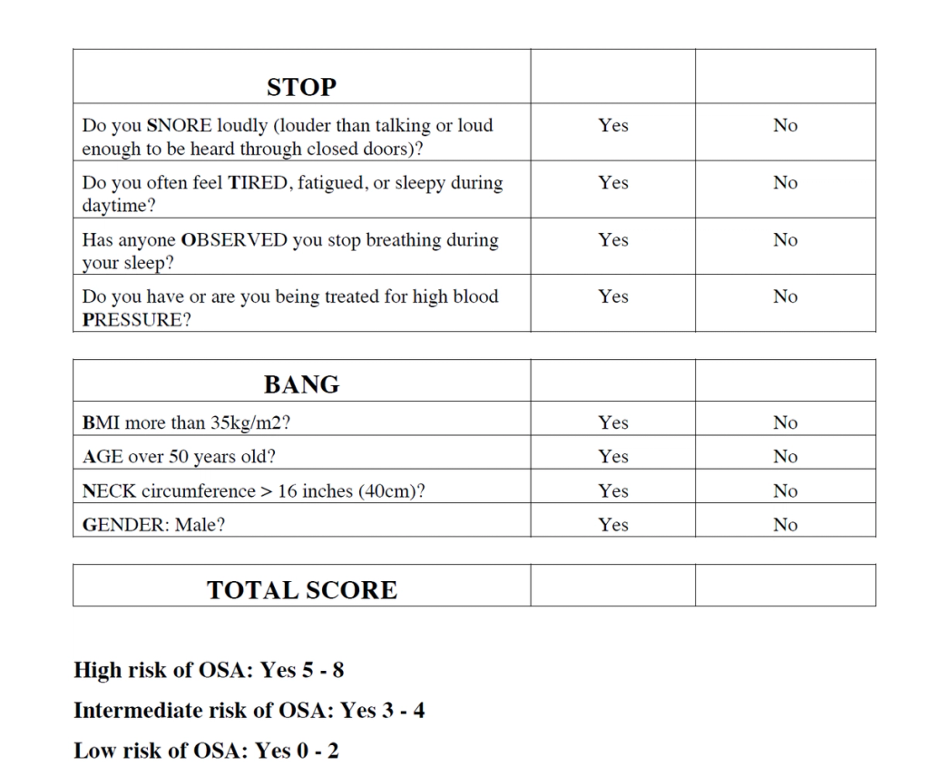 Stopbang questionnaire – Primary Care Notebook - GPNotebook