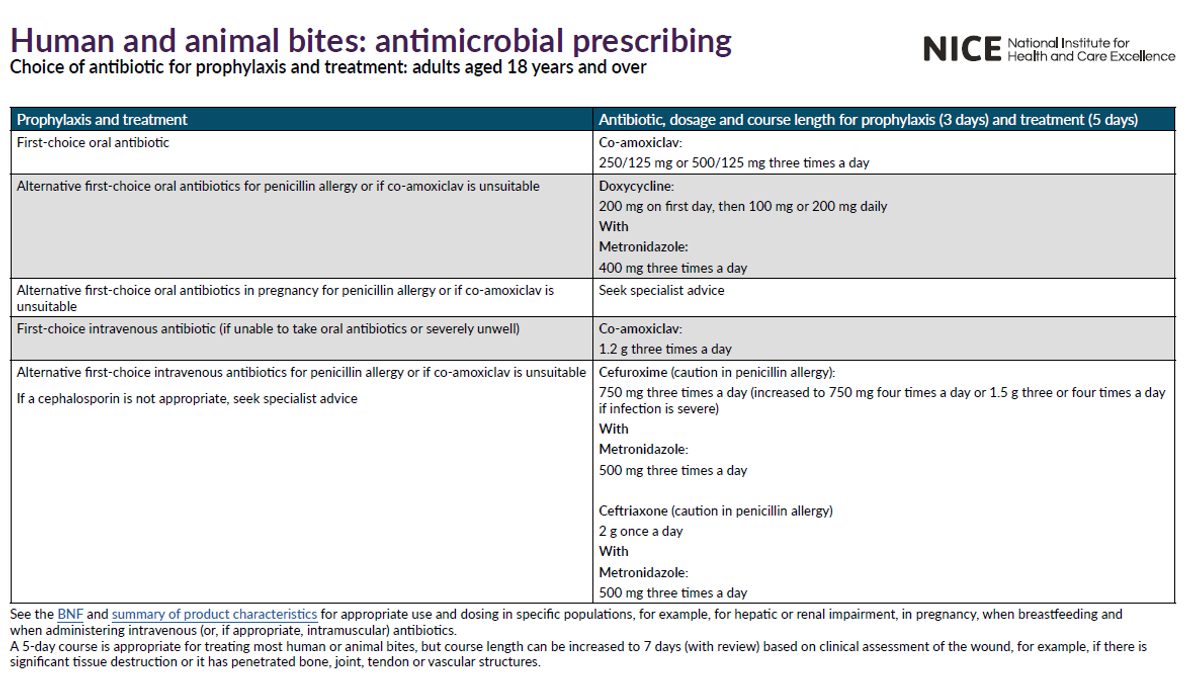 Antibacterial and antiviral prescribing following bite wounds – GPnotebook