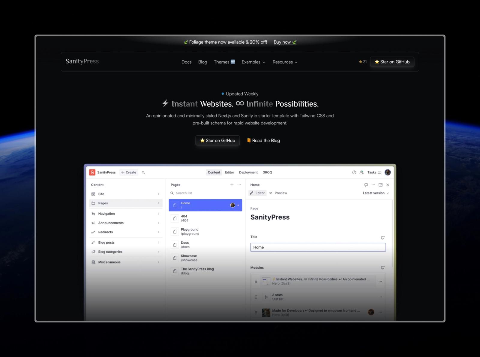 SanityPress 🖤 A Customizable Next.js + Sanity.io Starter Templat... - made with Sanity.io