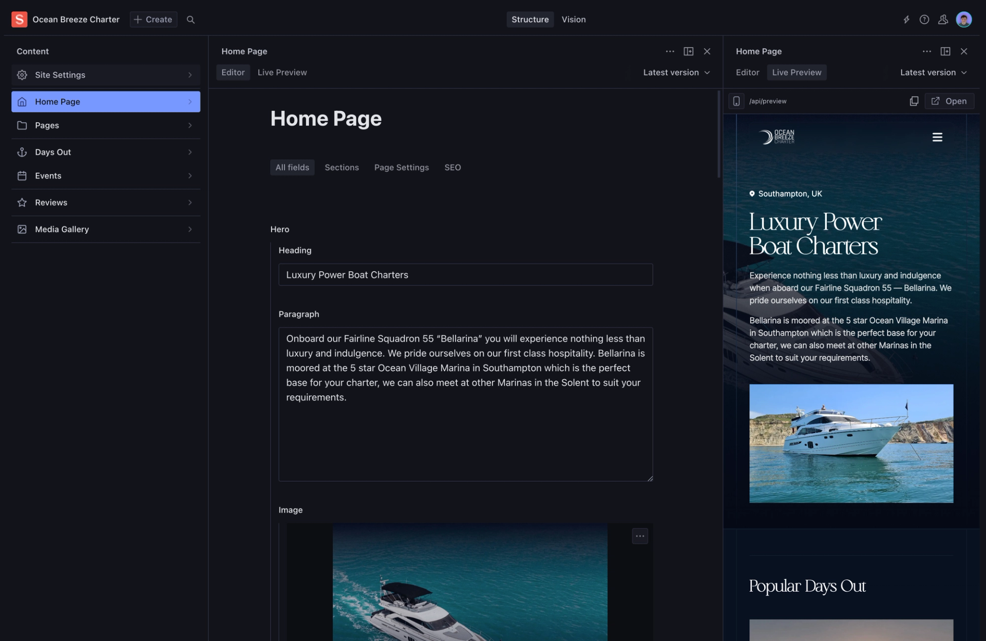 Ocean Breeze Charter - made with Sanity.io