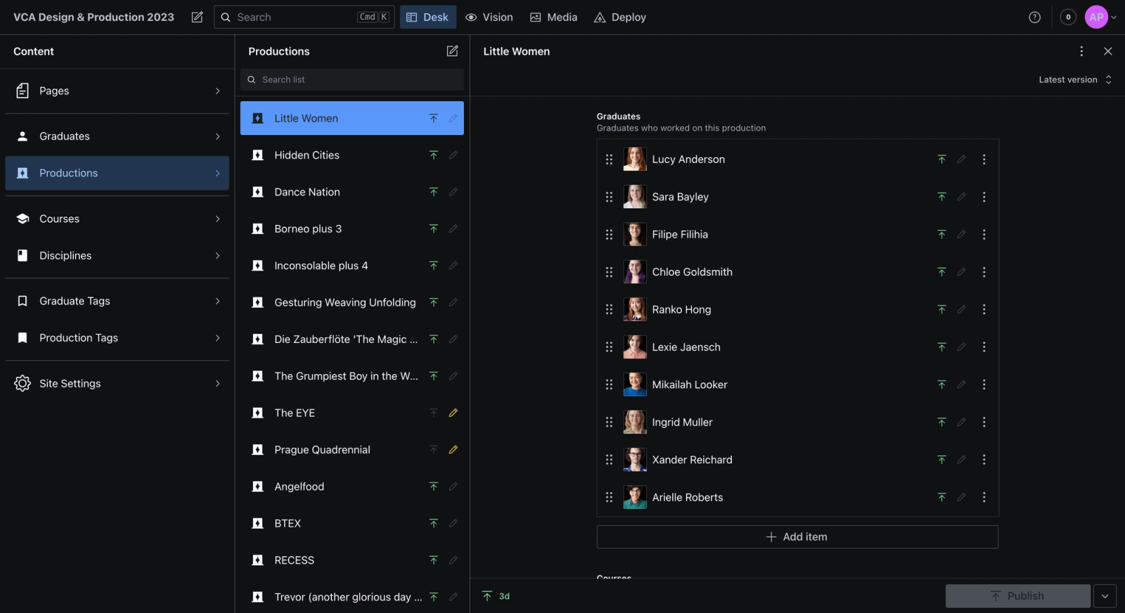 VCA Design & Production 2023 - made with Sanity.io