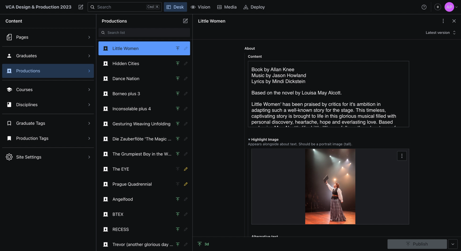 VCA Design & Production 2023 - made with Sanity.io