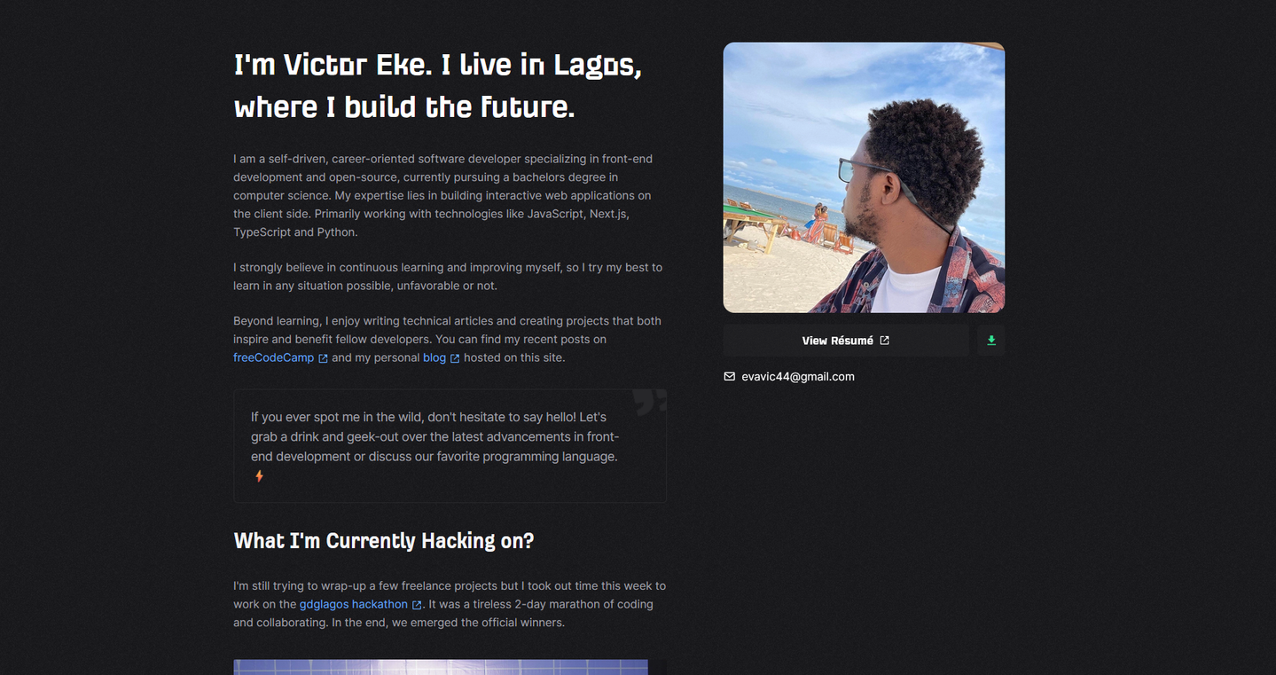 Victor Eke Portfolio Site - made with Sanity.io