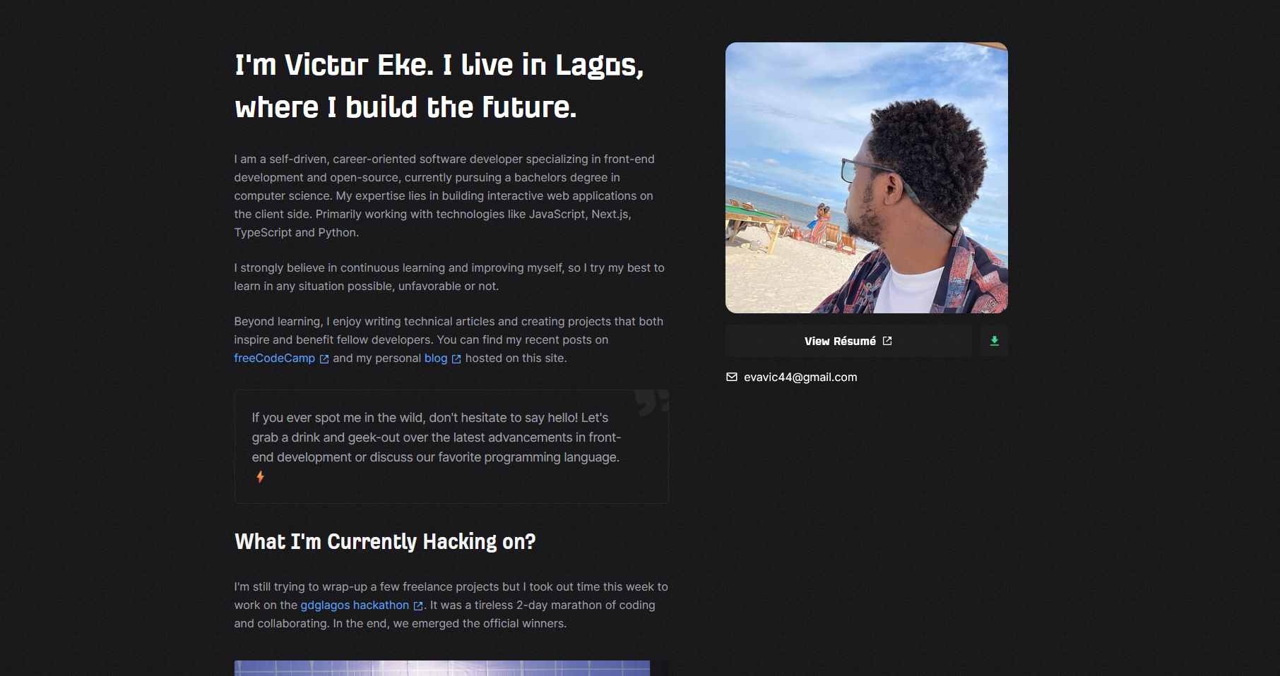 Victor Eke Portfolio Site - made with Sanity.io