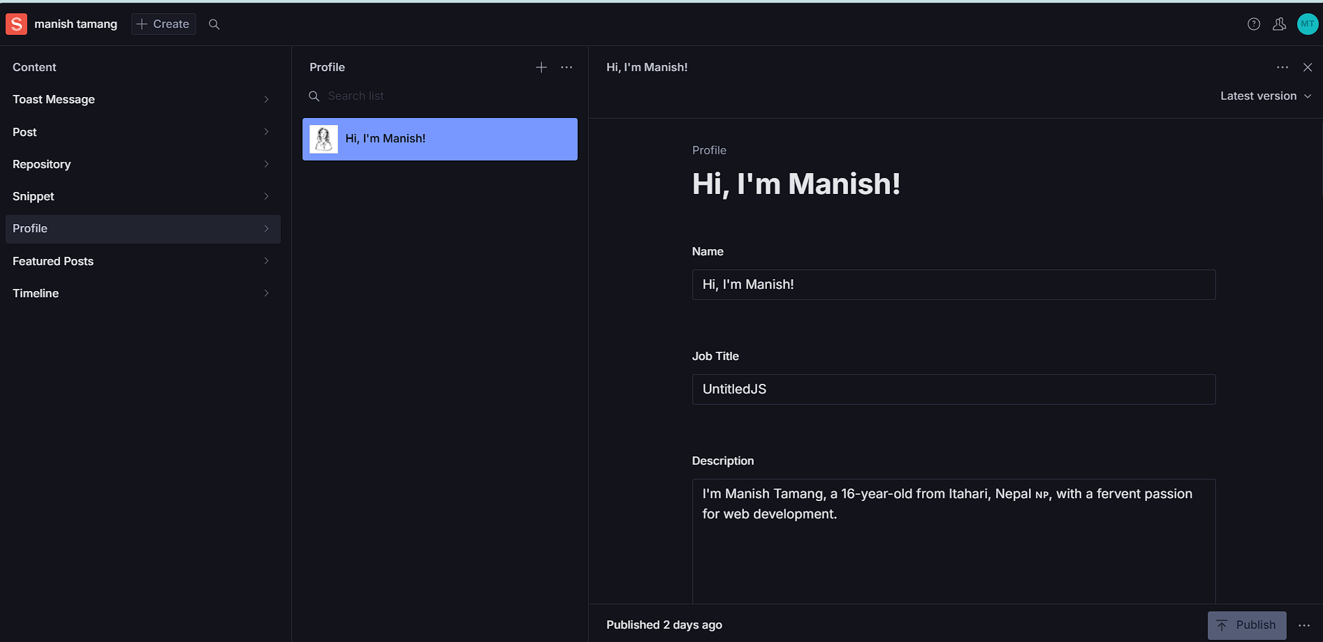 Manish Tamang Portfolio - made with Sanity.io