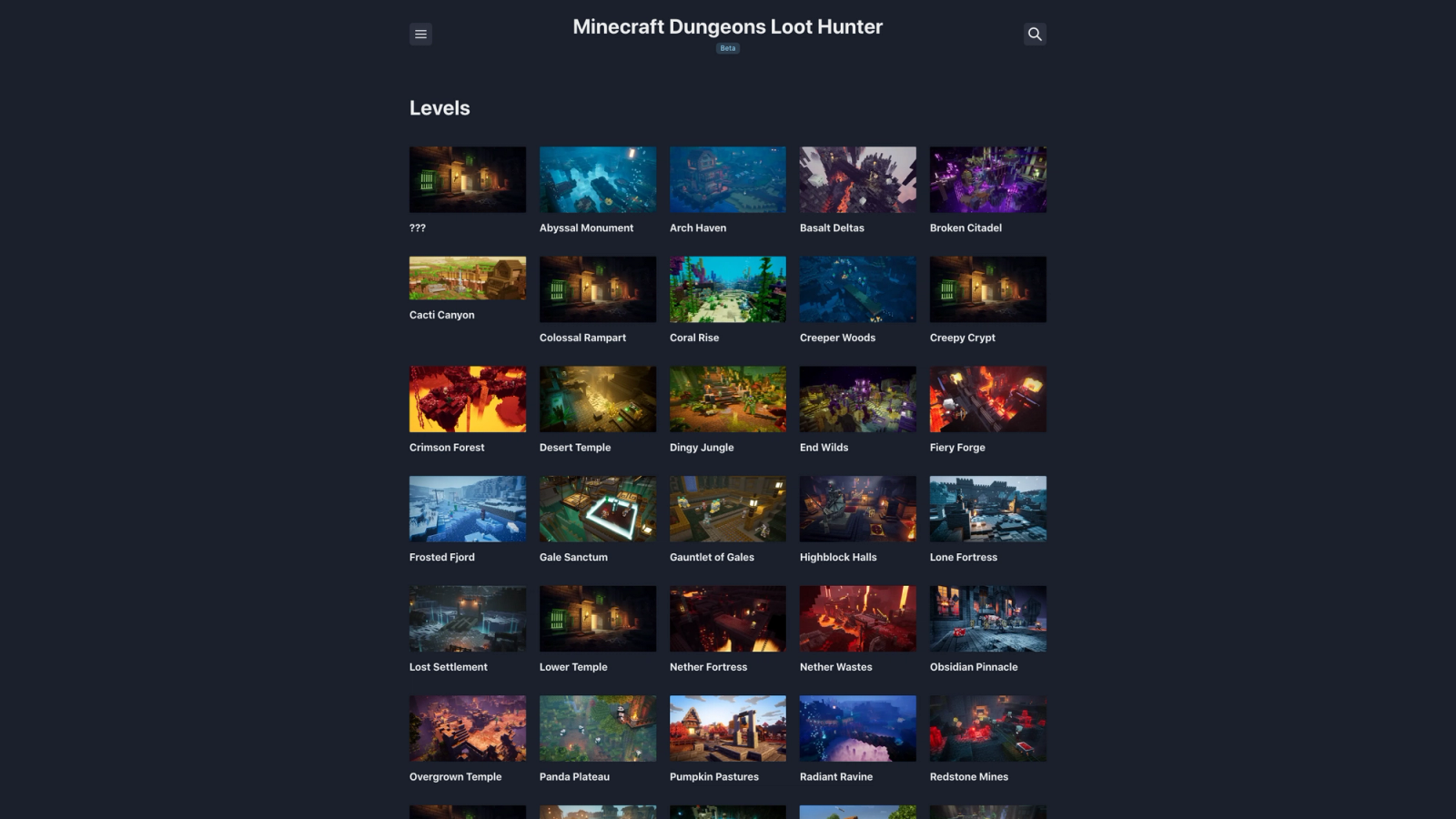 Minecraft Dungeons Loot Hunter - made with Sanity.io