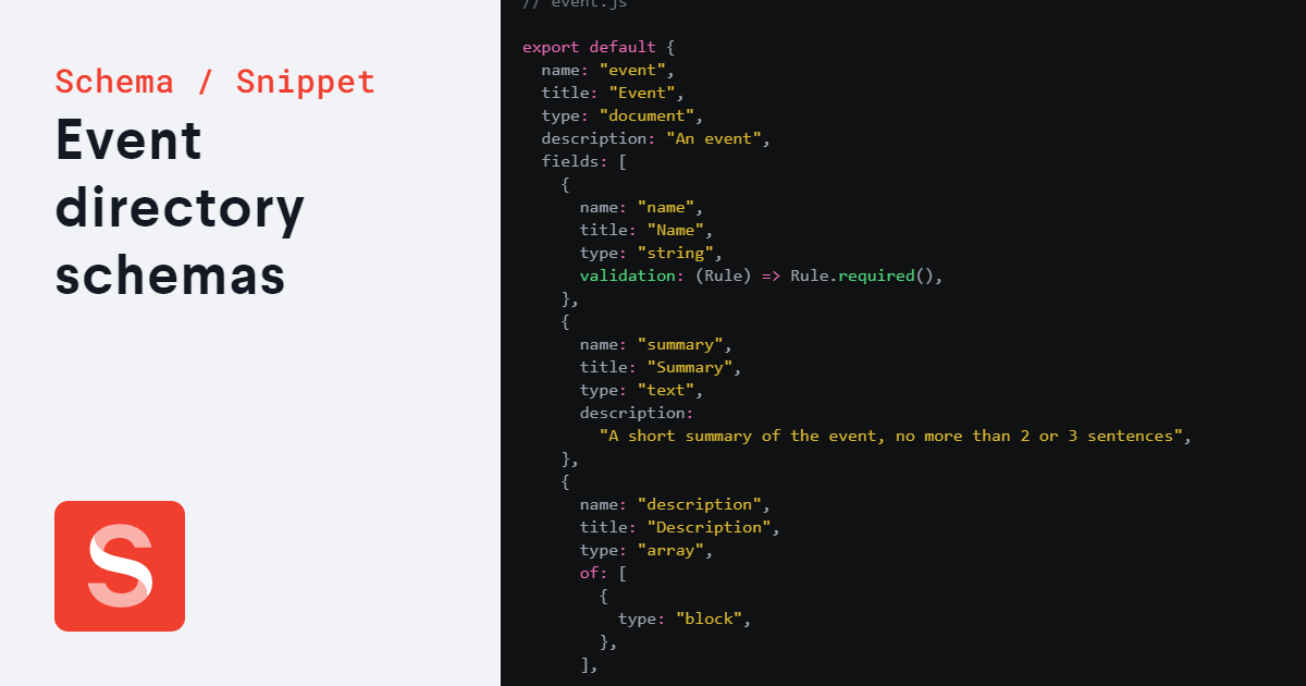 Event directory schemas - Sanity Recipes