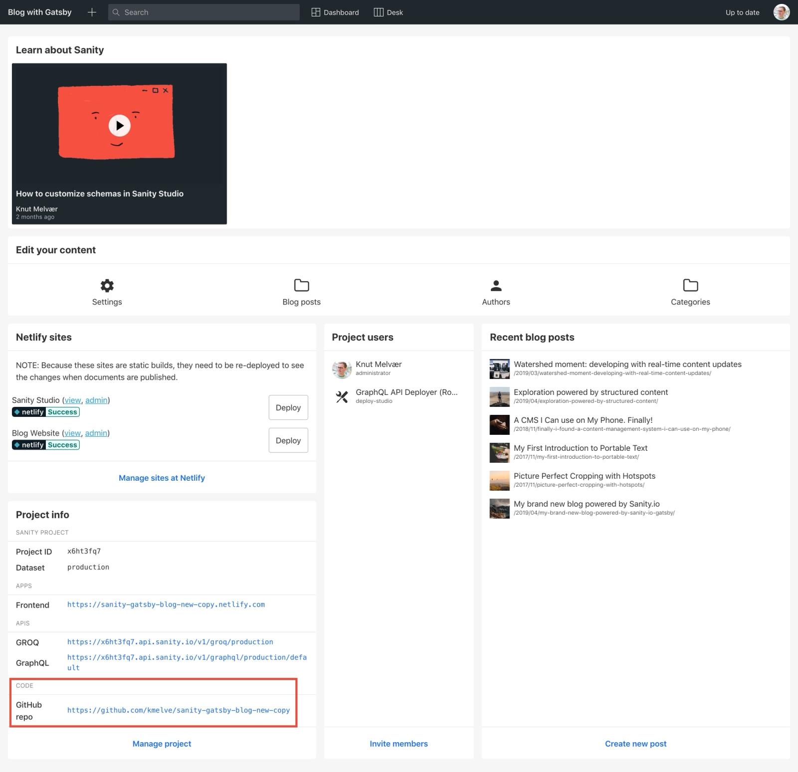 Get started with the Gatsby blog | Sanity.io guide