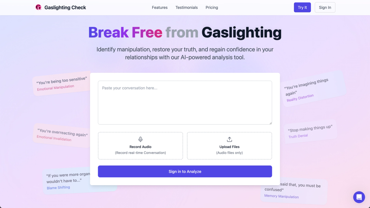 Gaslighting Check - made with Sanity.io