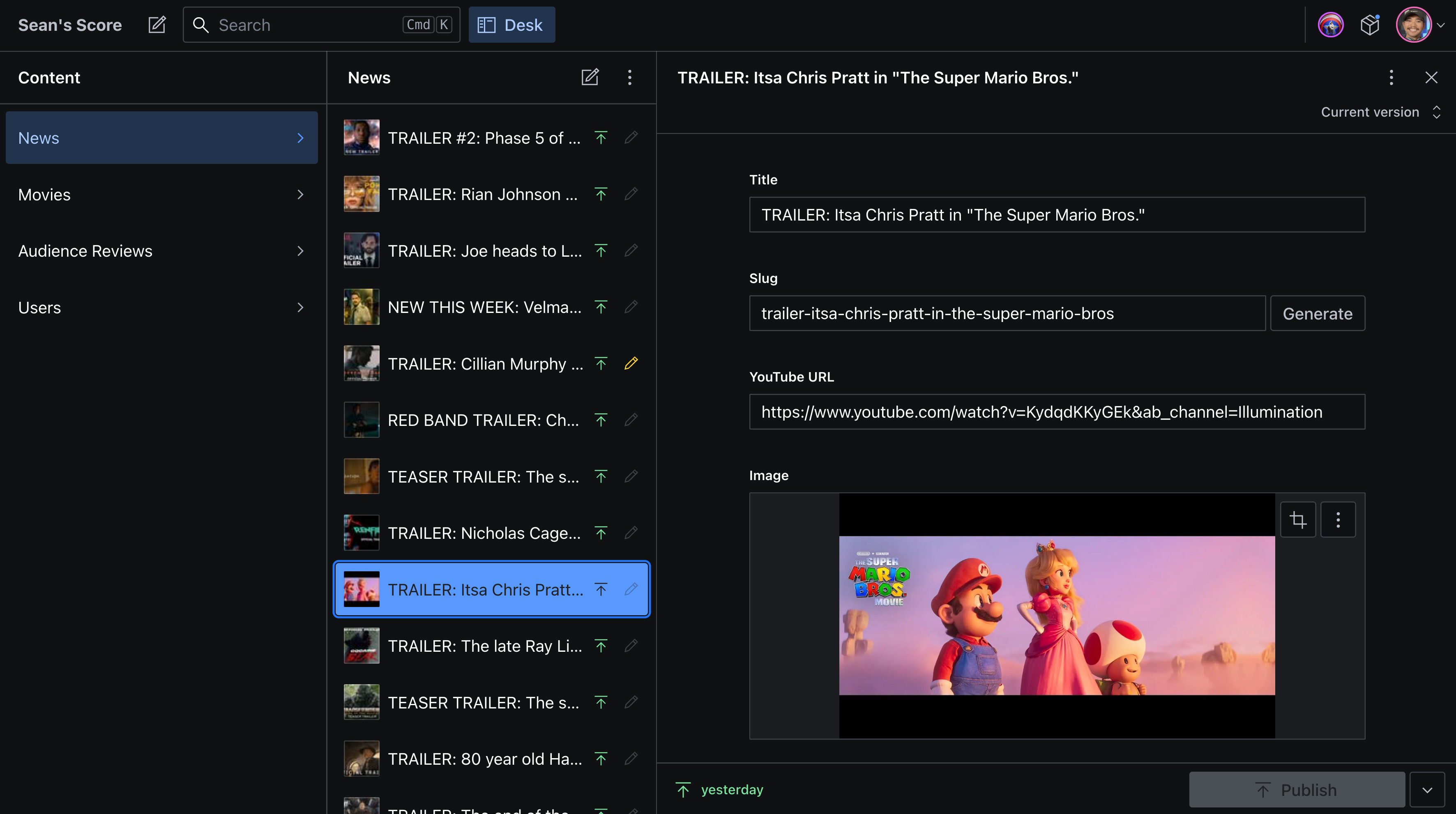Sean's Score - made with Sanity.io