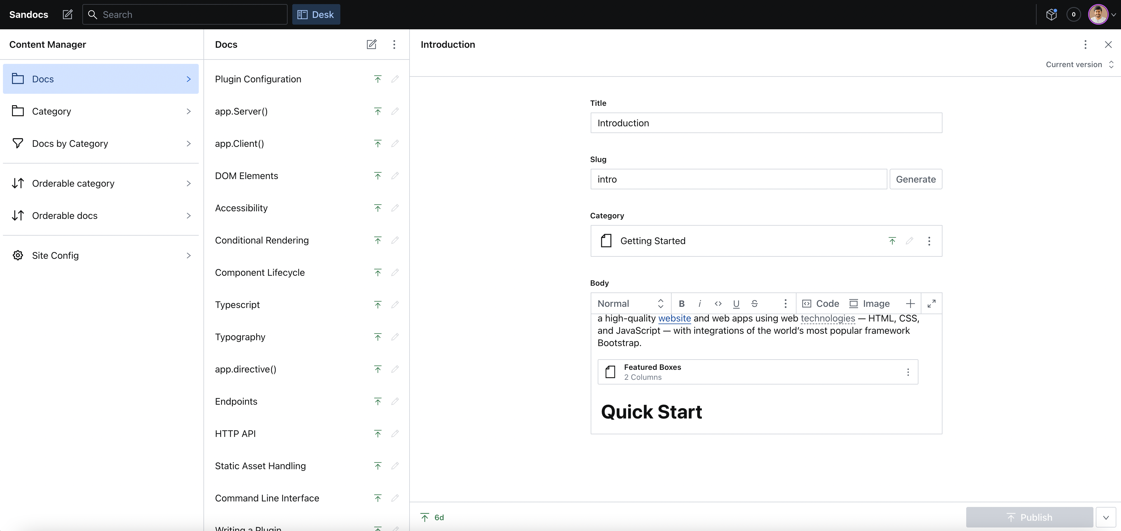 Sandocs Documentation Template - made with Sanity.io