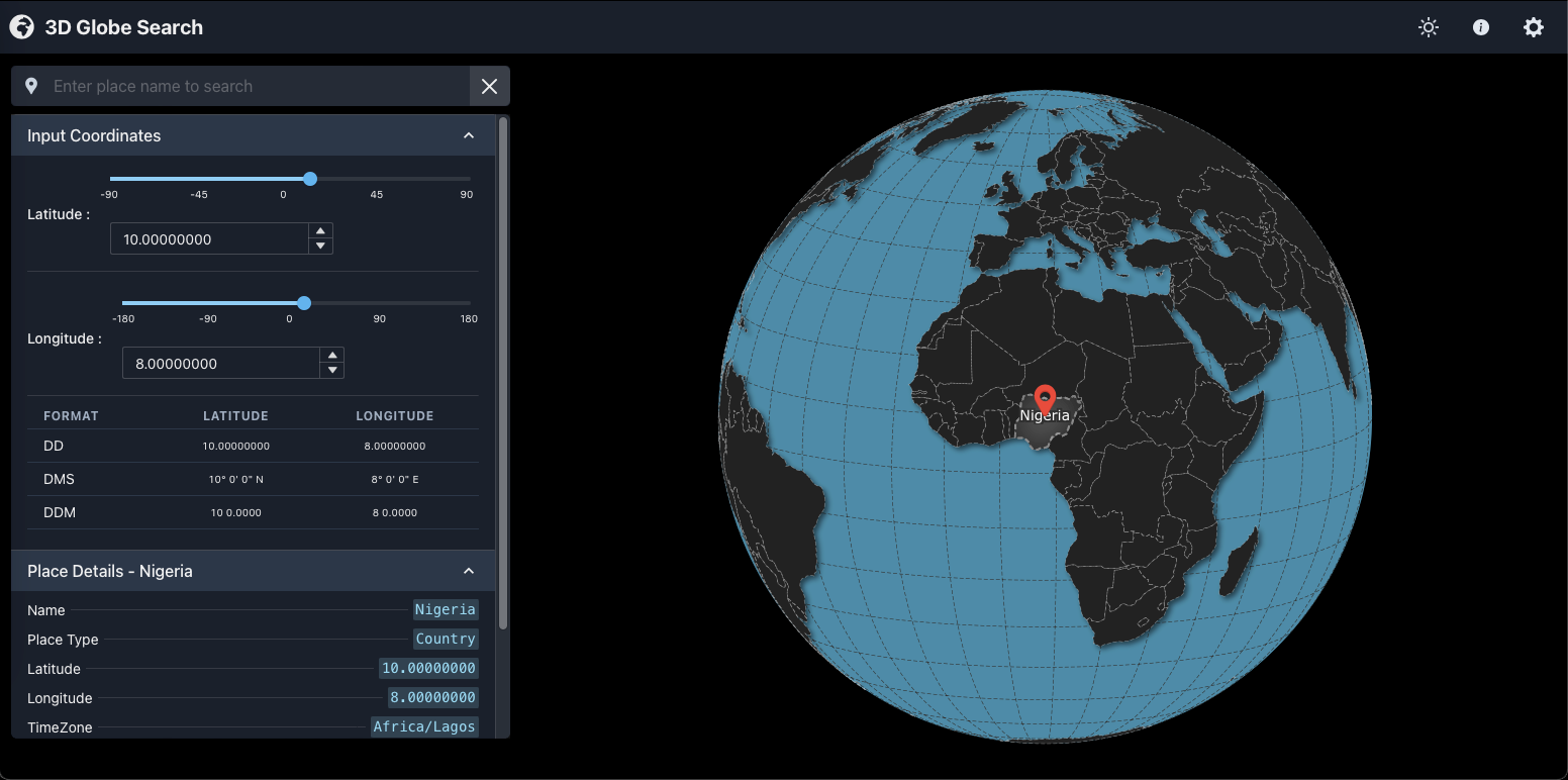 3D Globe Search - made with Sanity.io