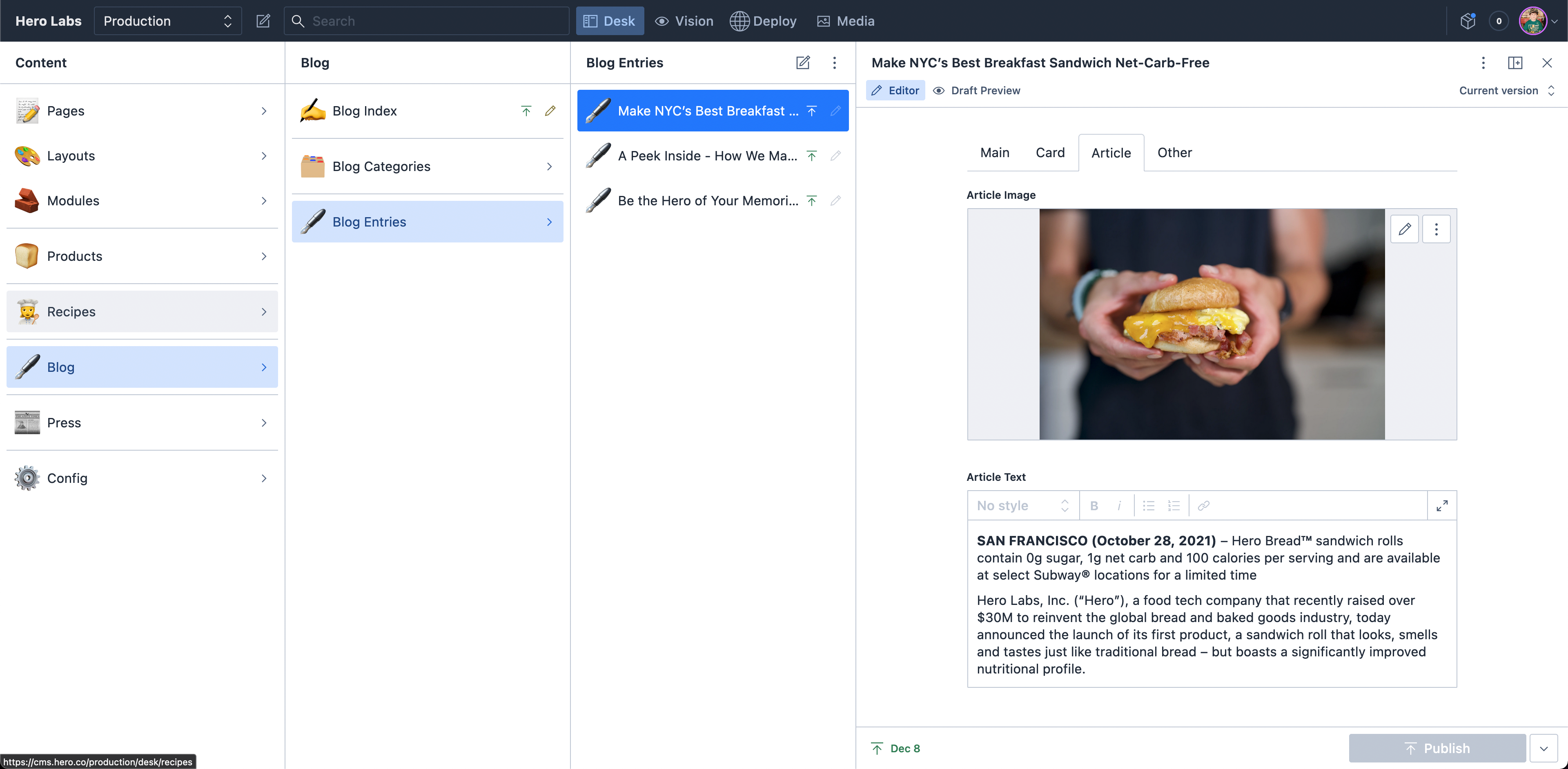Hero Bread - made with Sanity.io
