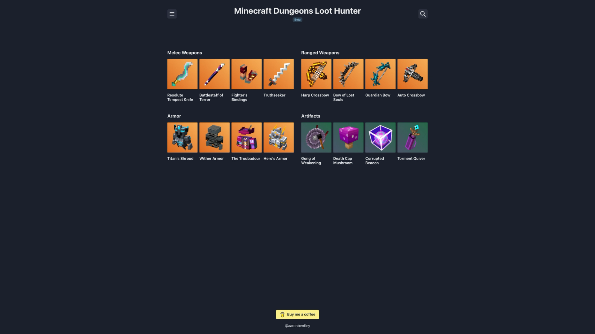 Minecraft Dungeons Loot Hunter - made with Sanity.io