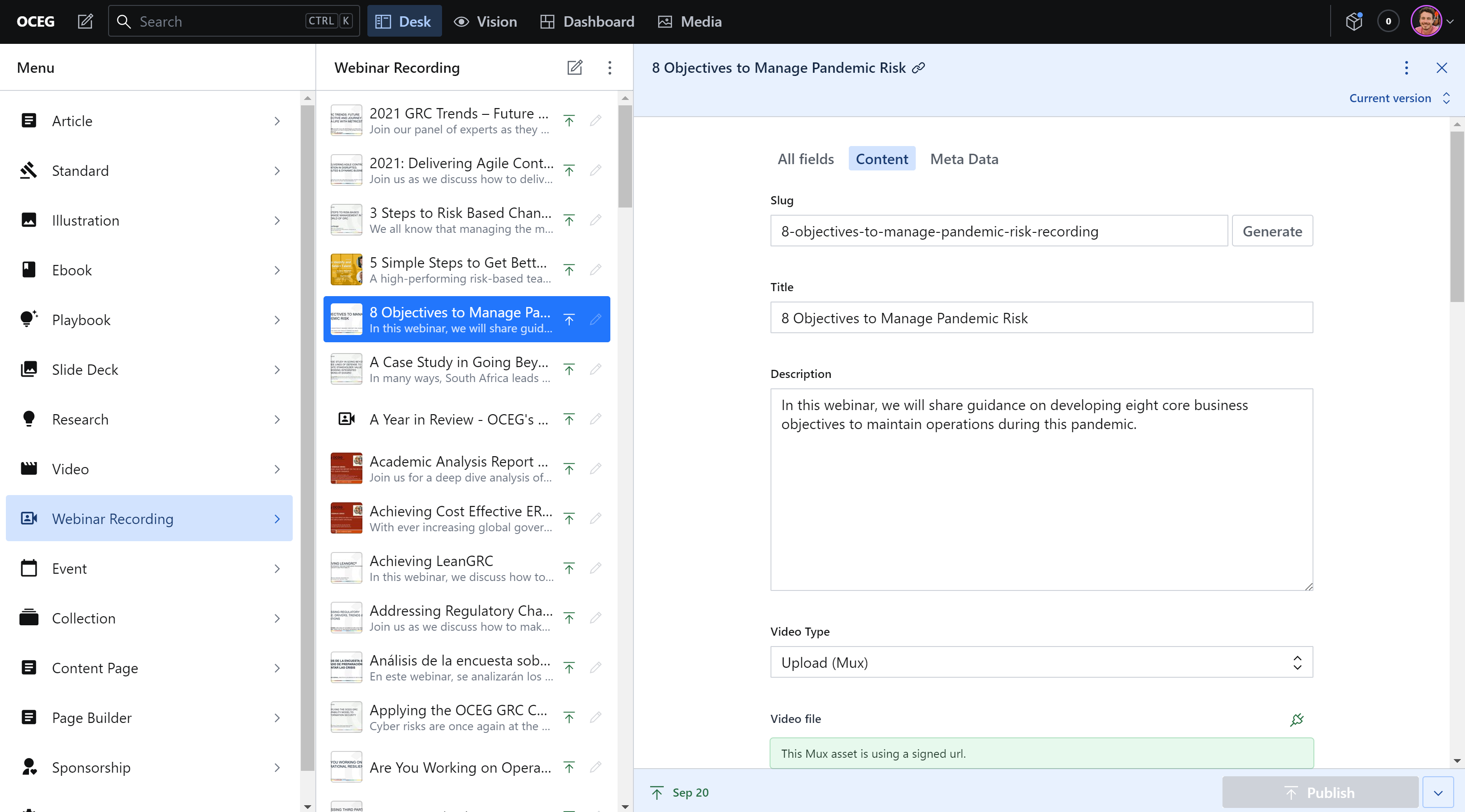 OCEG Web Site - made with Sanity.io