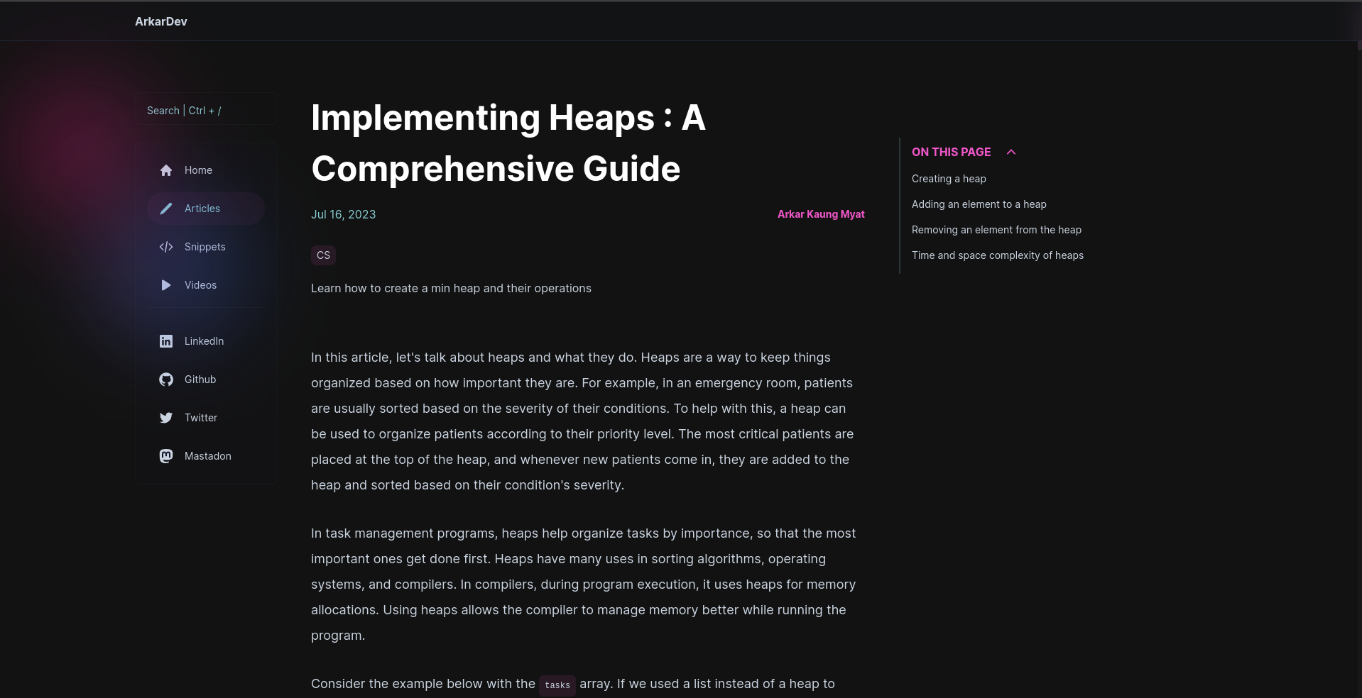 Personal Blog | ArkarDev - made with Sanity.io