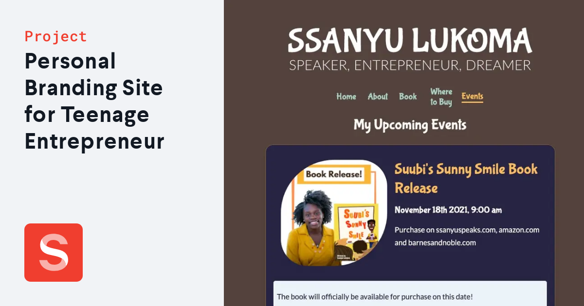 Personal Branding Site for Teenage Entrepreneur - made with Sanity.io