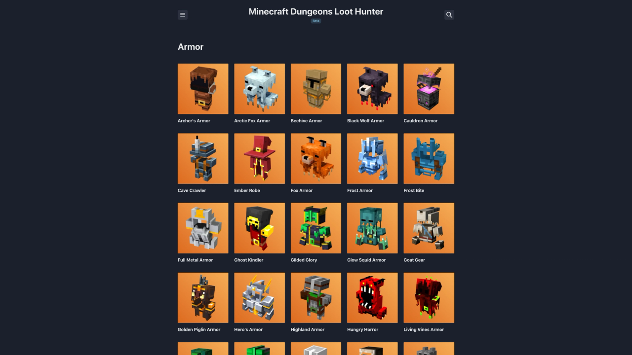 Minecraft Dungeons Loot Hunter - made with Sanity.io