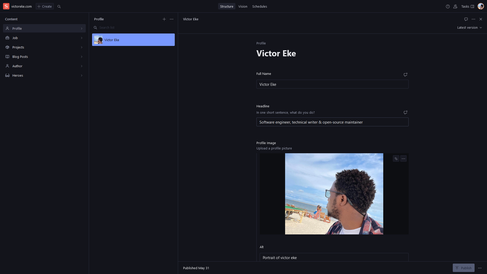 Victor Eke Portfolio Site - made with Sanity.io