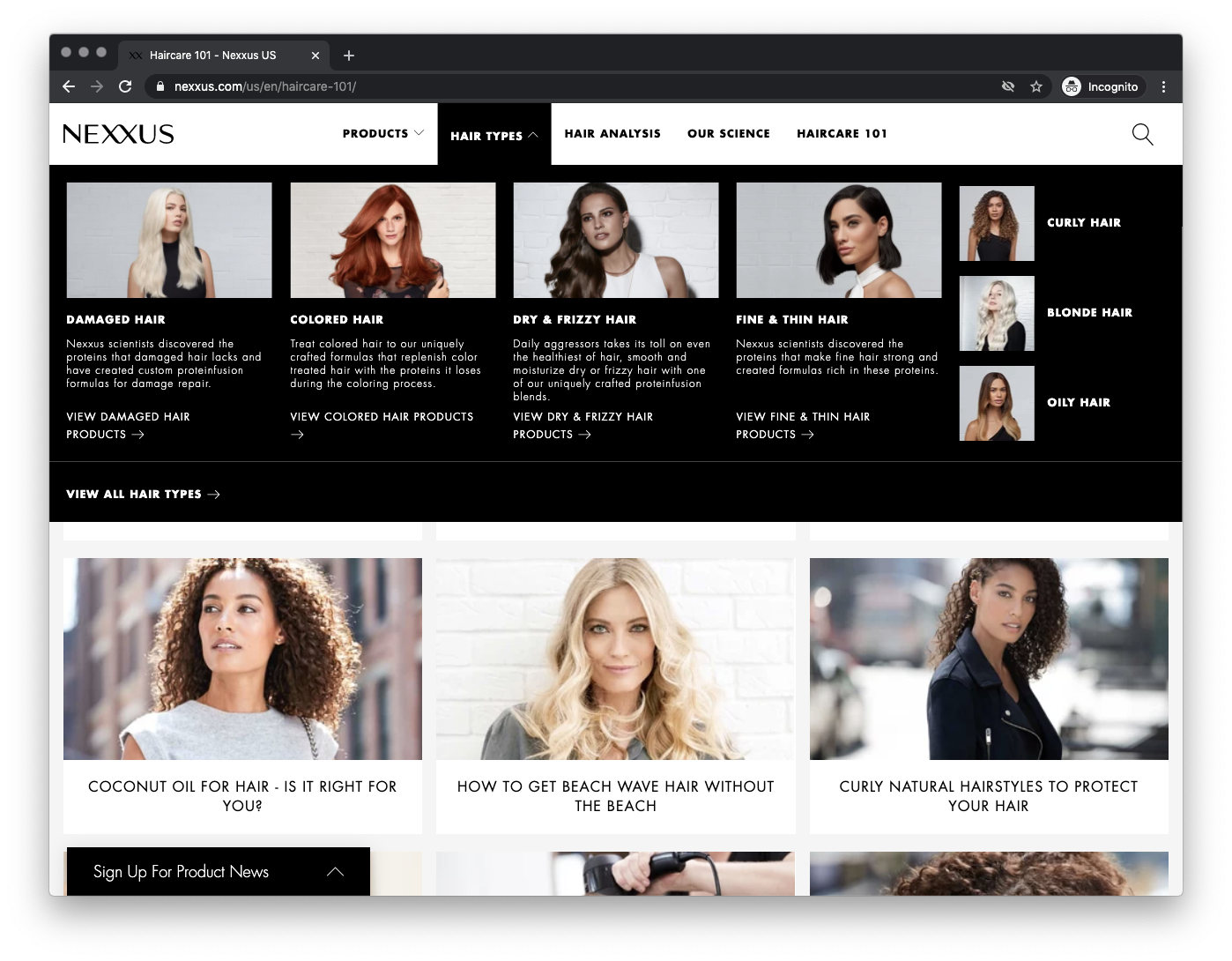 Nexxus Brand Website for the U.S. - made with Sanity.io
