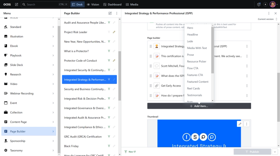 OCEG Web Site - made with Sanity.io