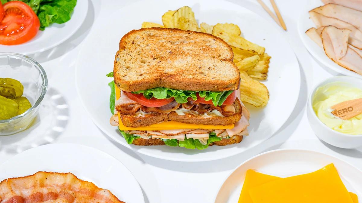 Turkey Club Sandwich on 1g Net Carb Hero Seeded Bread