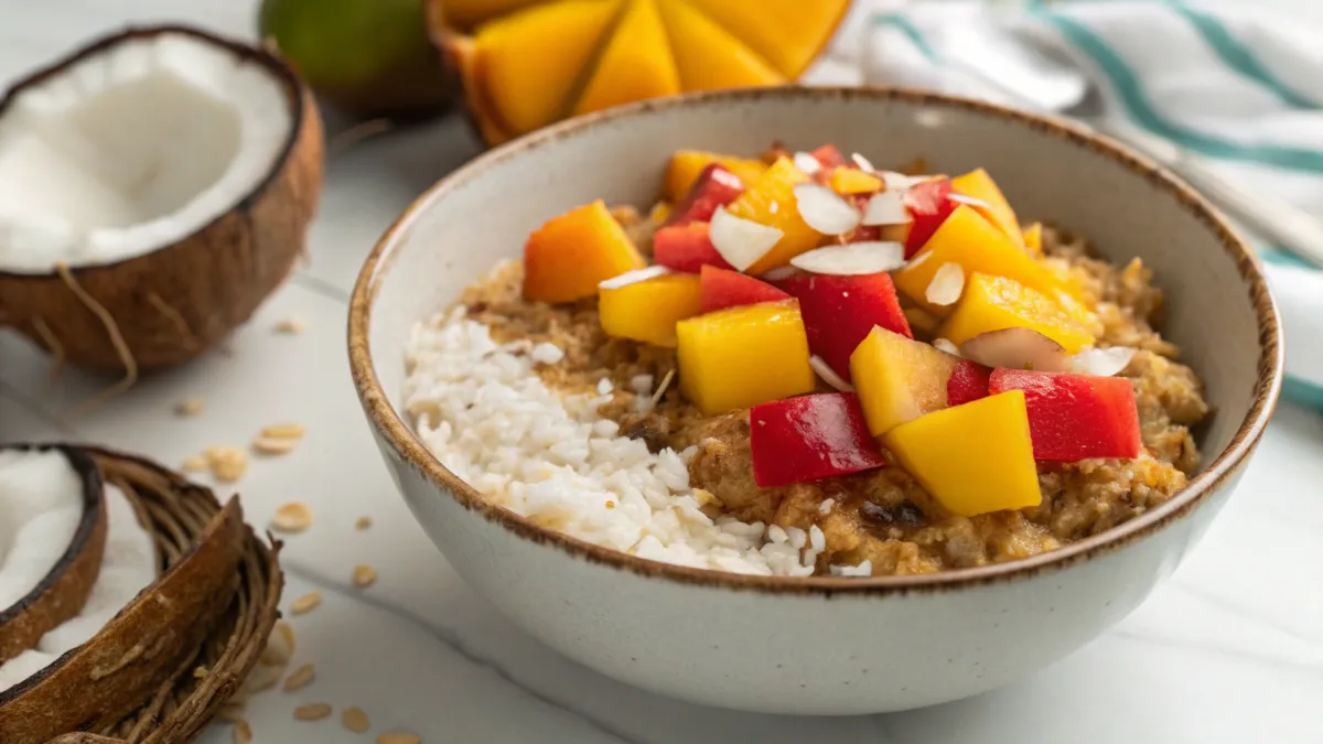 Gember-kokos havermout met tropisch fruit