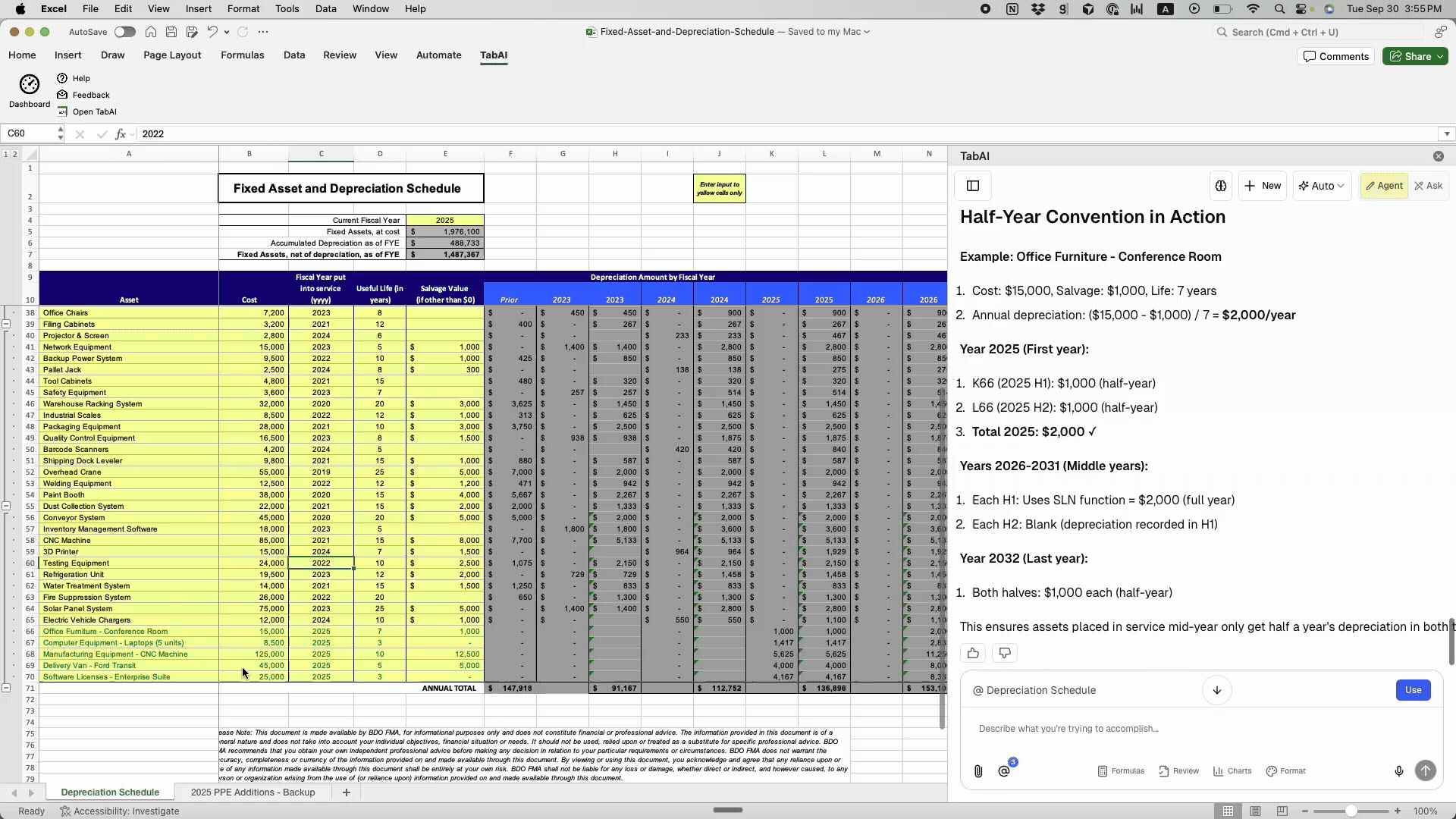 PPE Depreciation Table Roll Foward with TabAI | TabAI Resources