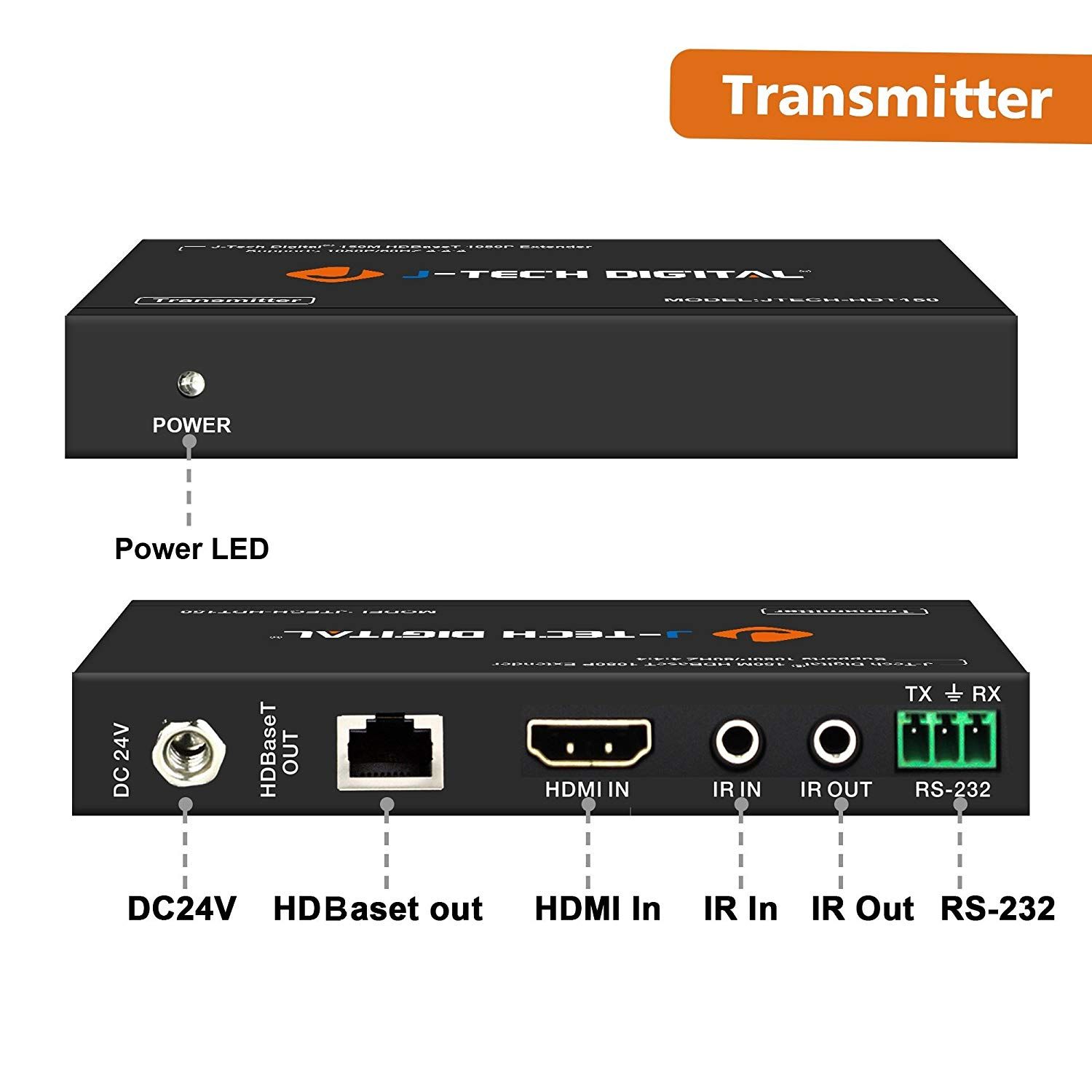 J-Tech Digital HDMI Extender HDBaseT 1080p@60Hz Long Range 492ft PoC