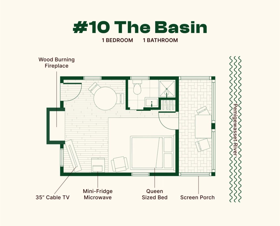 The Basin Accomodation | Pemi Cabins Lincoln, NH