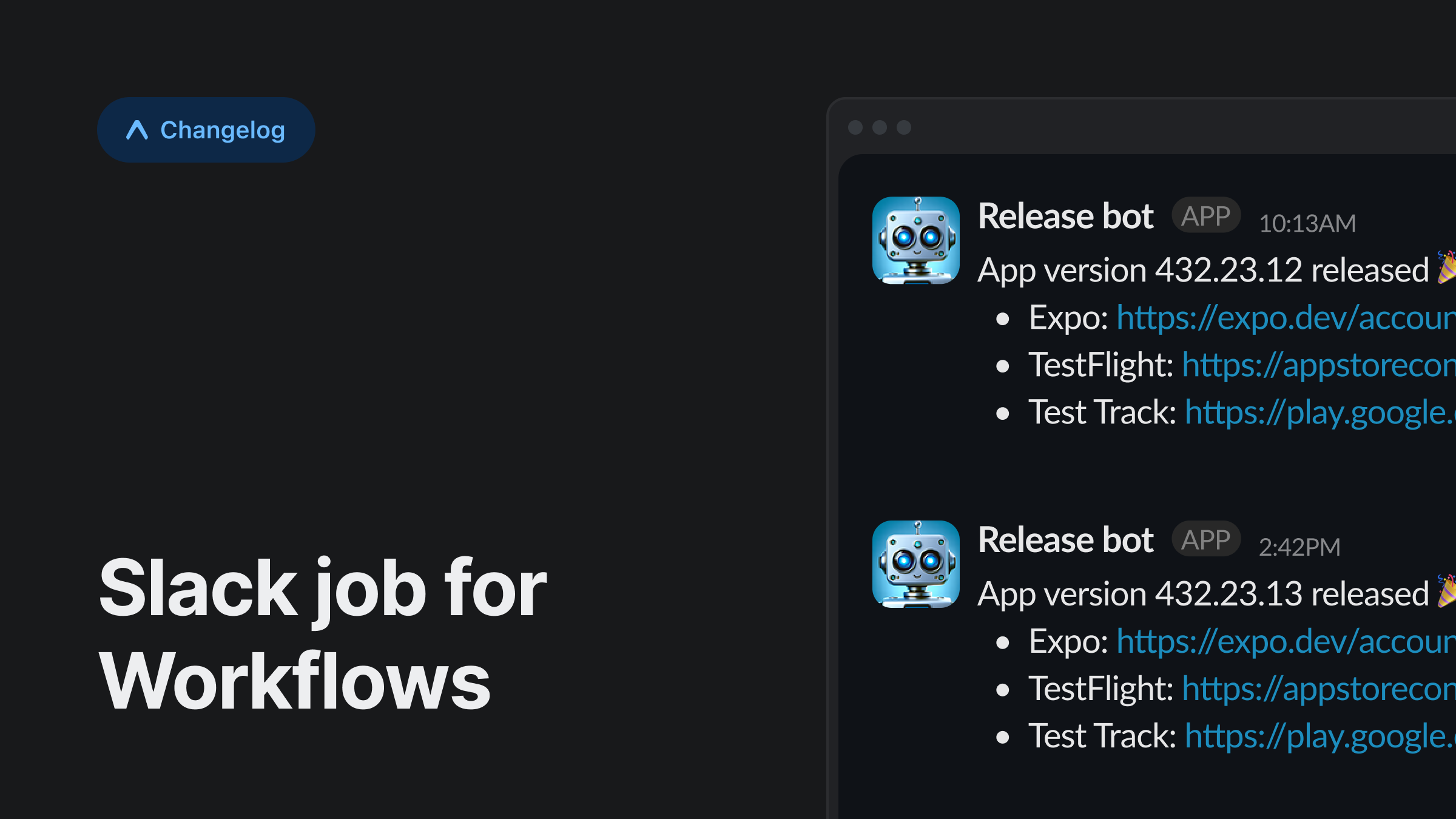 Slack job type for Workflows - Expo Changelog