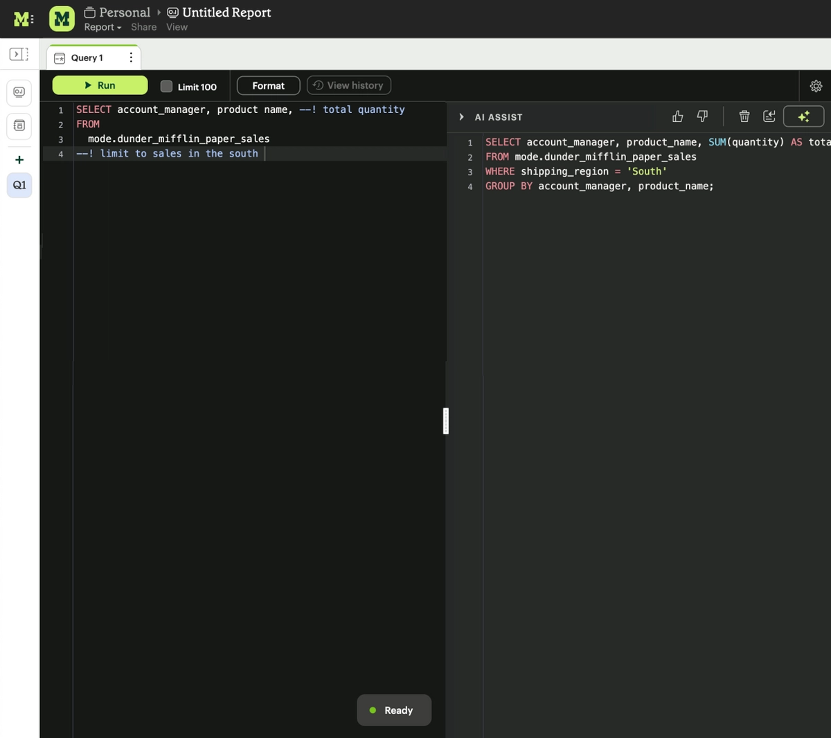 Mode AI Assist: Generate SQL with AI