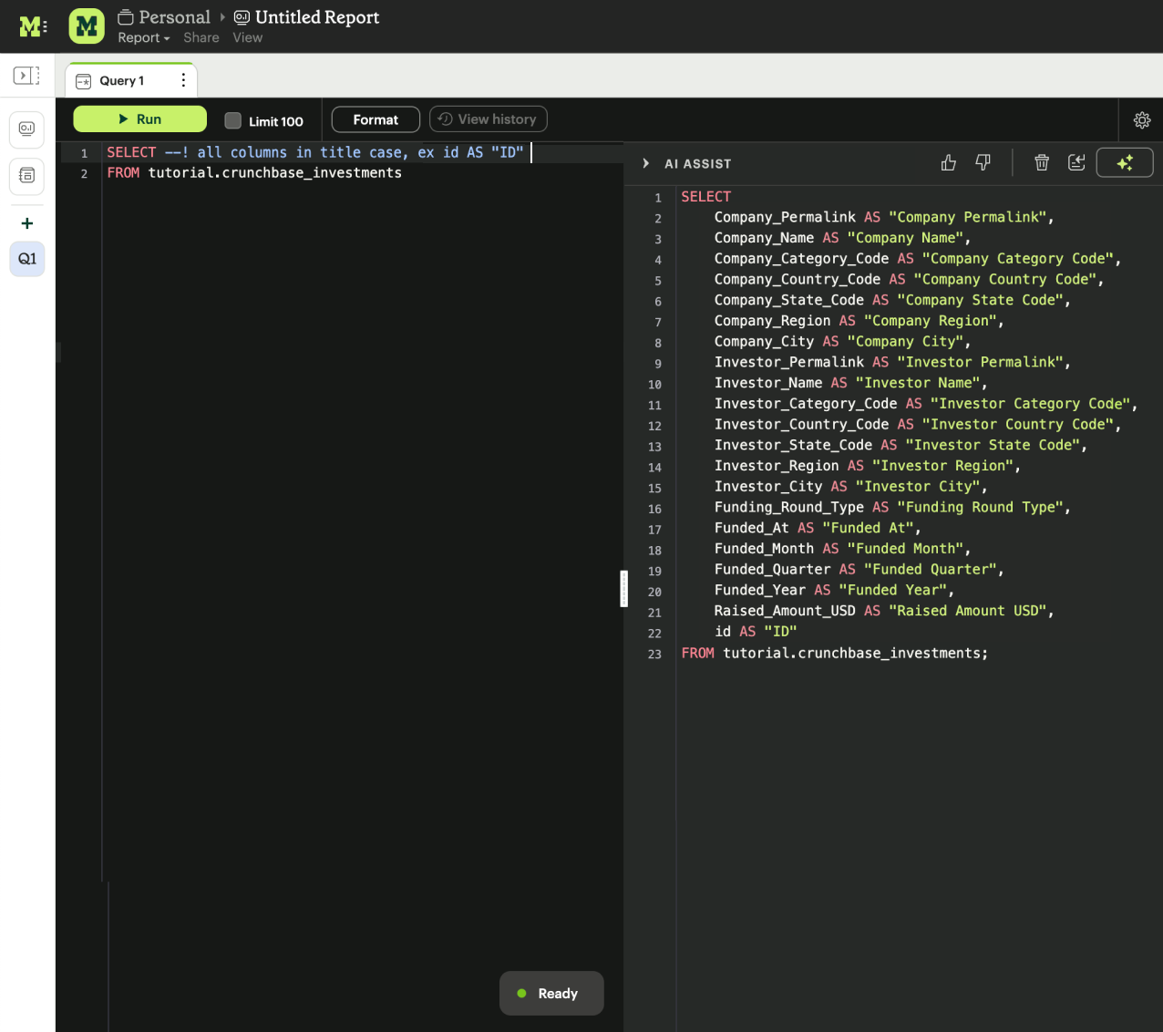 Mode AI Assist: Generate SQL with AI