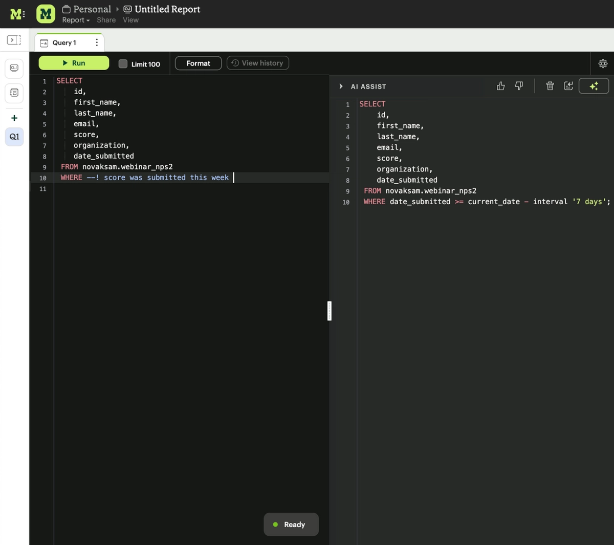 Mode AI Assist: Generate SQL with AI