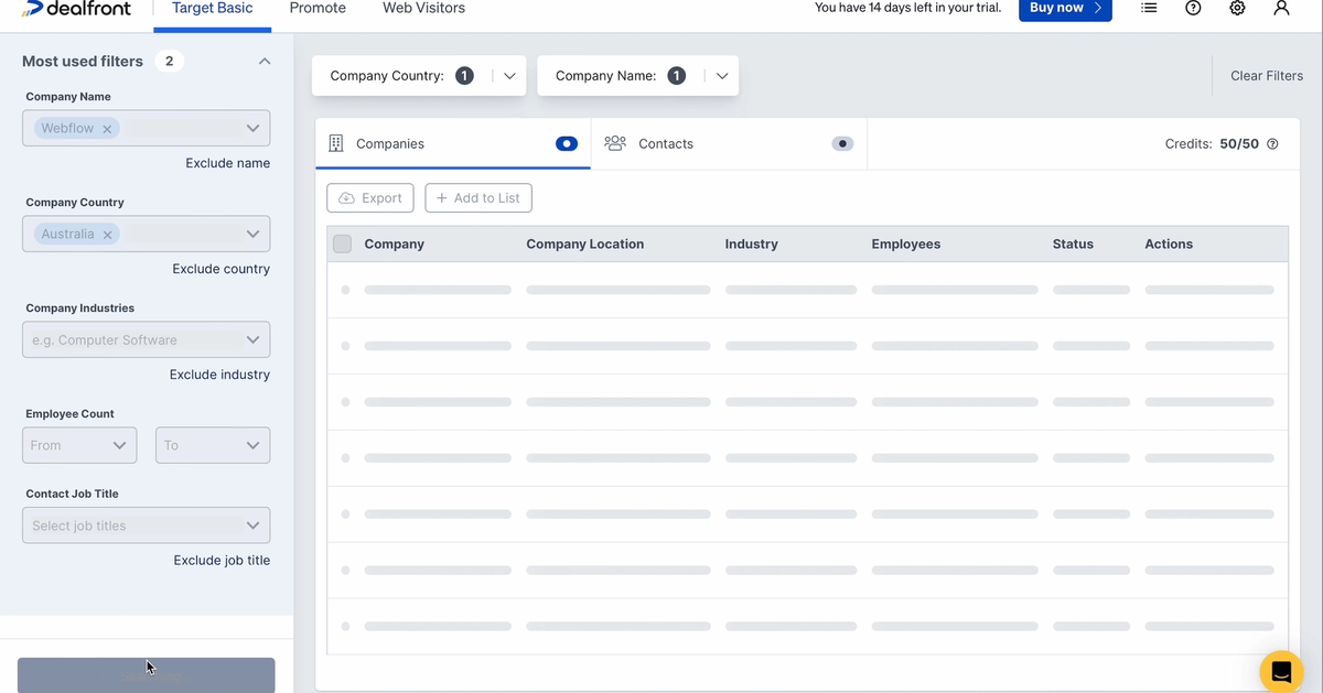 Dealfront Table — SaaS UI UX Interface Design | SaaSUI