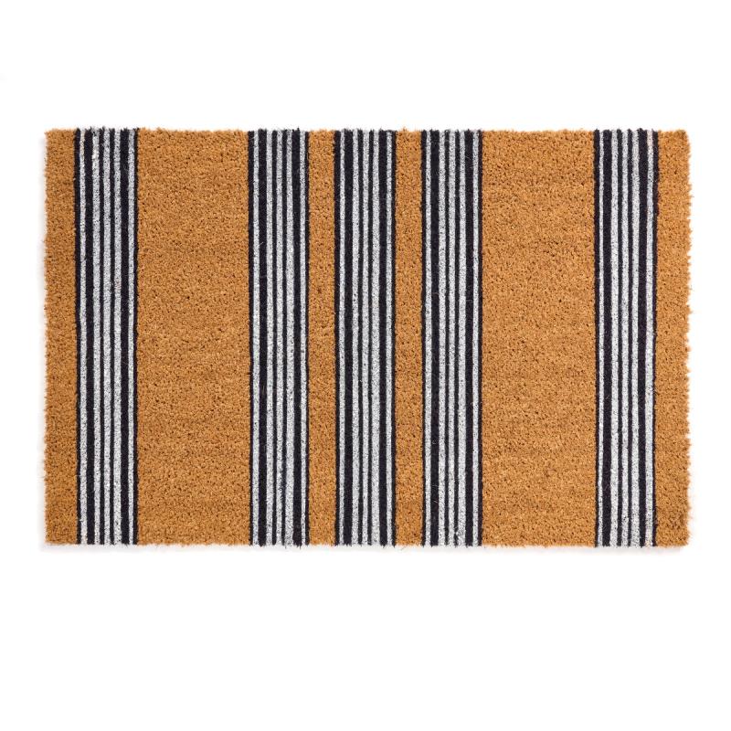 Nautica Five Stripe - Black & White Striped Coir Doormat